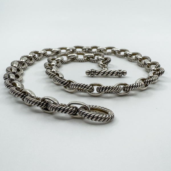 Vintage Sterling Silver Fancy Link Chain T-Bar Toggle 18.5in 925