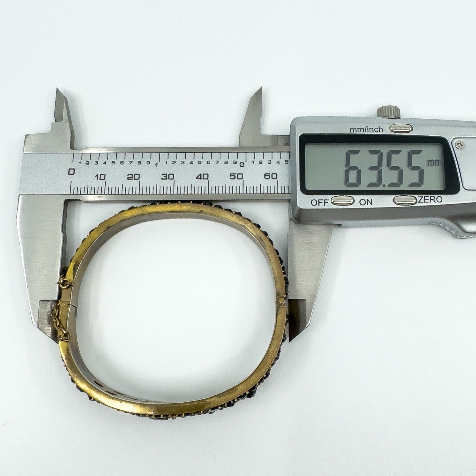 Antique Silver Gilt Bohemian Garnet Hinged Bangle with Safety Chain