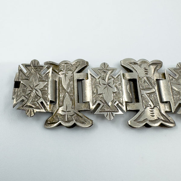 Antique Victorian Silver Ivy Leaf Book Chain Bracelet 7in