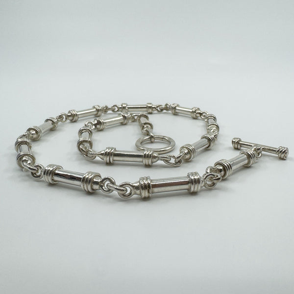 Chunky Sterling Silver Barrel Link Chain with T-Bar Toggle 18in 925
