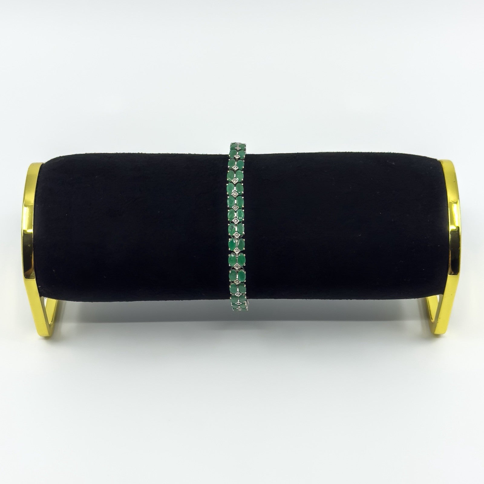 Sterling Silver Natural 16.50ct Emerald & Diamond Double Row Tennis Br