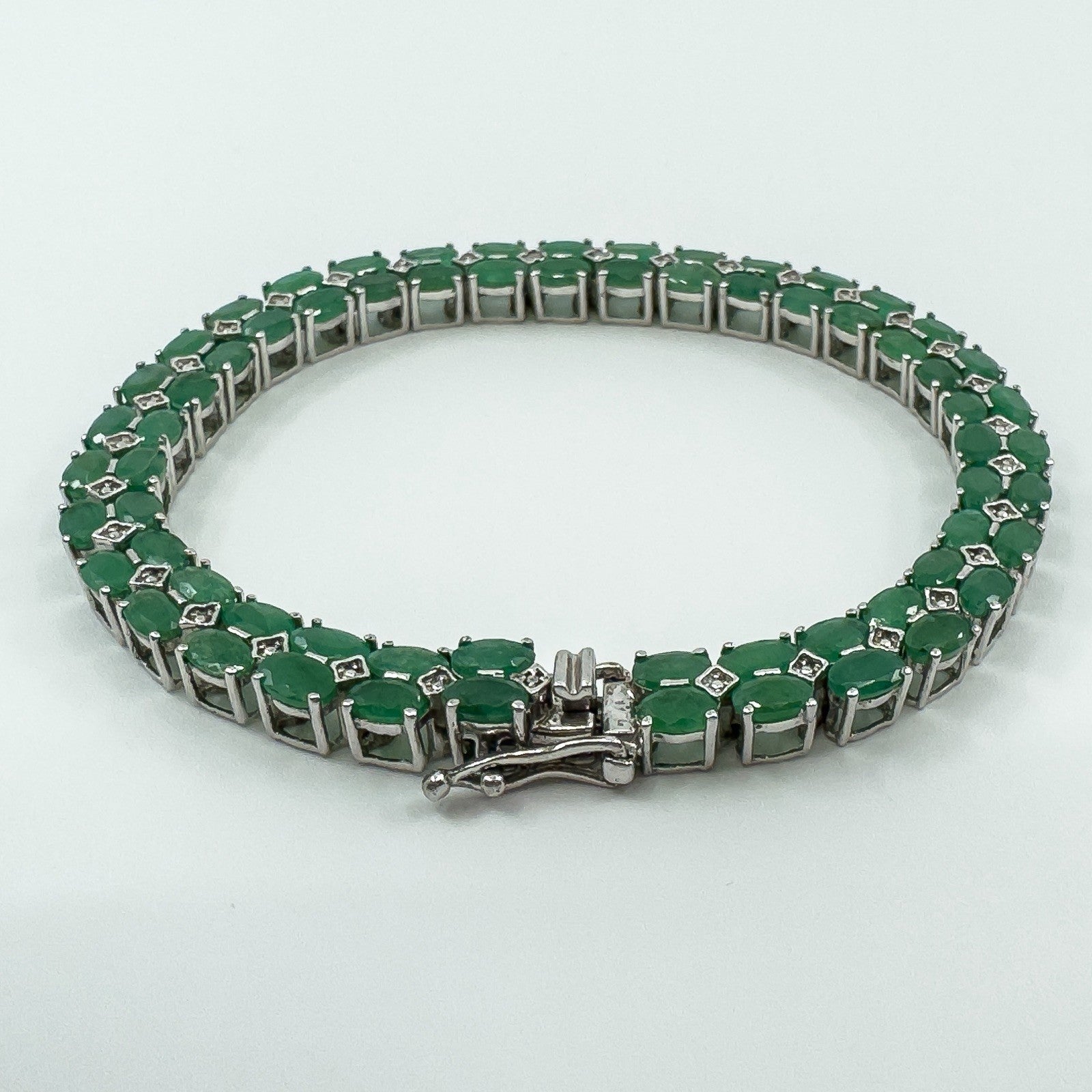 Sterling Silver Natural 16.50ct Emerald & Diamond Double Row Tennis Br